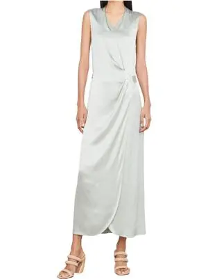 Vince Satin-finish Sleeveless V-neck Wrap Maxi Dress - White