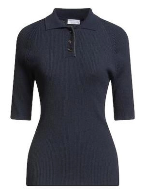 Brunello Cucinelli Solid Knit Polo With Appliqués - Blue