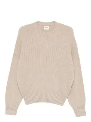 Khaite Ribbed Knit Round Neck Long Sleeve Sweater - Nude