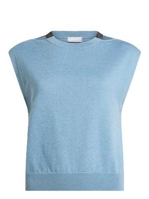 Brunello Cucinelli Sleeveless Knit Top With Appliqués - Blue
