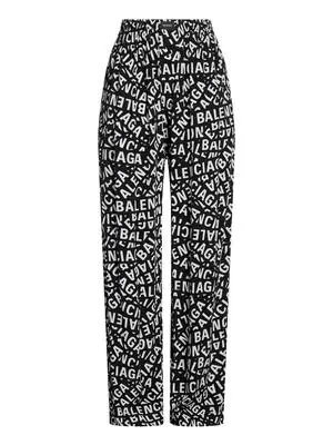 Balenciaga Balenciaga Logo-Print Twill Wide-Leg Trousers Black