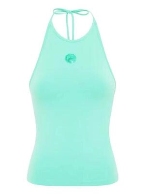 MARINE SERRE Halter Neck Top With Beaded Logo - Green
