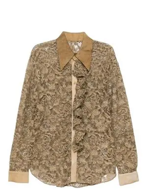 UMA WANG Lace Ruffle Shirt - Brown