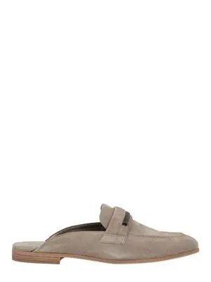 Brunello Cucinelli Suede Mules With Embellished Detailing - Taupe