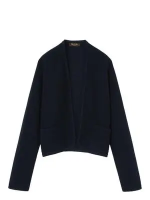 Loro Piana Ribbed V-neck Cardigan - Navy Blue