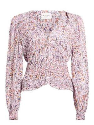 ISABEL MARANT ÉTOILE Isabel Marant Etoile Floral Print Crepe Long Sleeve V-Neck Top