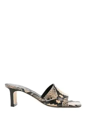 AeydĒ Aeyde Jessie Snakeskin-Print Heeled Mules Gray