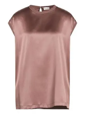 Brunello Cucinelli Cap Sleeve Satin Crepe Top - Brown