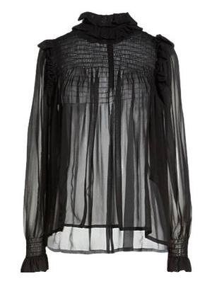 Saint Laurent Chiffon Top With Appliqués And Ruffles - Black