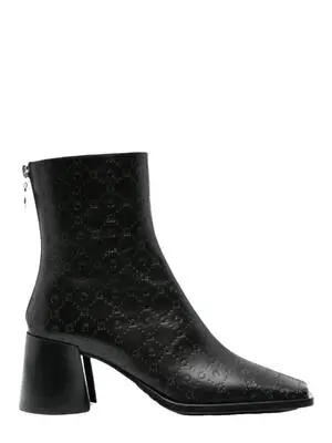 MARINE SERRE Monogram-embossed Square Toe Ankle Boots - Black