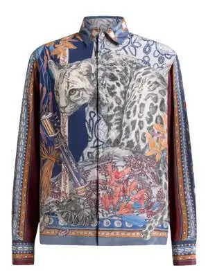 Etro Leopard Print Silk Shirt Gray