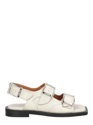 GANNI Leather Square-toe Buckled Sandals - Beige