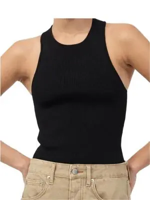ST. AGNI Ribbed Racer-back Tank Top - Black