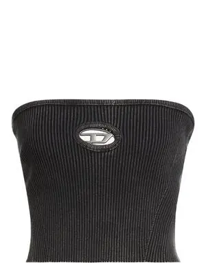 DIESEL® Ribbed Knit Bandeau Top With Appliqué And Cutout Detail - Black