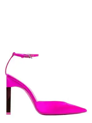 Attico Satin Pointed Toe Stiletto Heel Pumps With Ankle Strap - Pink