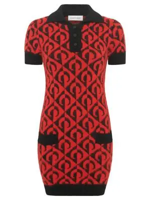 MARINE SERRE Moon Lozenge-knit Polo Dress - Red