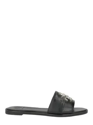 Tory Burch Embellished Leather Slide Sandals - Black