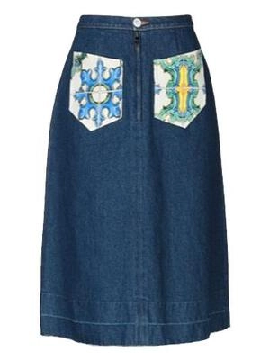 Dolce & Gabbana Denim Midi Skirt With Embellished Pockets - Blue