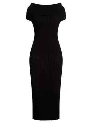Sportmax Off-the-shoulder Ribbed-knit Slim-fit Dress - Black