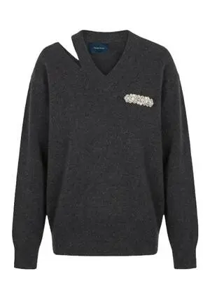 Simone Rocha Embellished Cut-out V-neck Sweater - Black