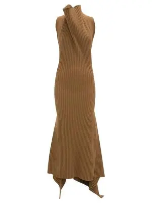Victoria Beckham Ribbed Draped Midi Dress - Brown