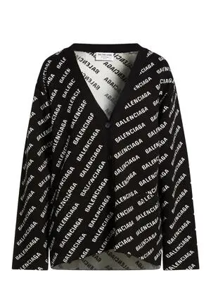 Balenciaga Balenciaga Lightweight Knit V-Neck Long Sleeve Cardigan With Printed Logo Black