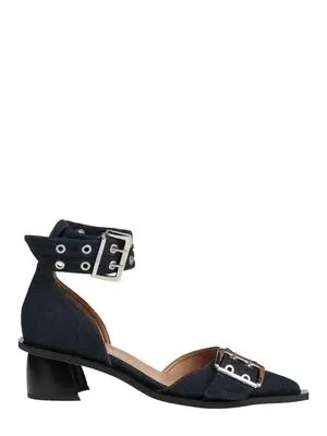 GANNI Buckled Denim Pointed Toe Pumps - Blue