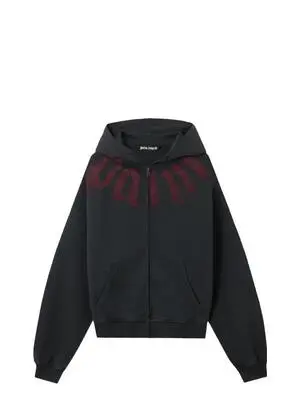 Palm Angels Logo Zip-up Hoodie - Black