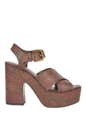 Etro 100mm Paisley Platform Sandals - Brown