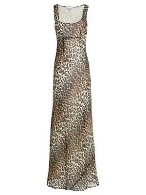 GANNI Ganni Sleeveless Leopard Print Georgette Maxi Dress Multicolor