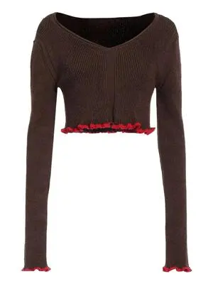 Jacquemus Jacquemus Cropped V-Neck Knit Top With Contrast Trim Brown