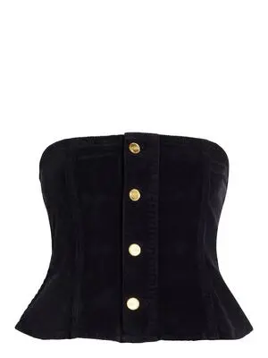 GANNI Corduroy Off-shoulder Top With Button Fastenings - Black