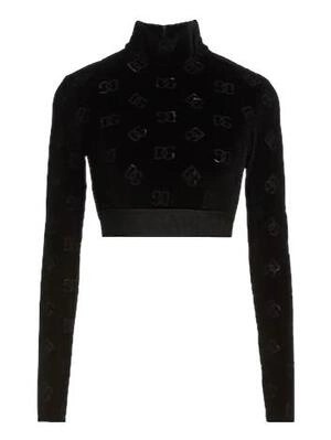 Dolce & Gabbana Chenille Cropped Turtleneck Top - Black