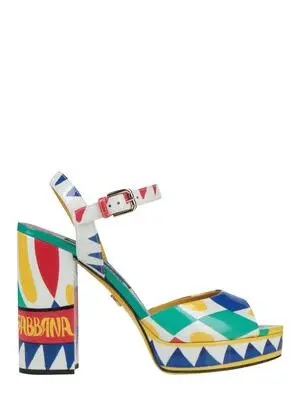 DOLCE & GABBANA Dolce & Gabbana Geometric Print Leather Slingback Platform Sandals