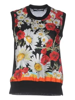 Dolce & Gabbana Sleeveless Floral Print Knit Top - Black