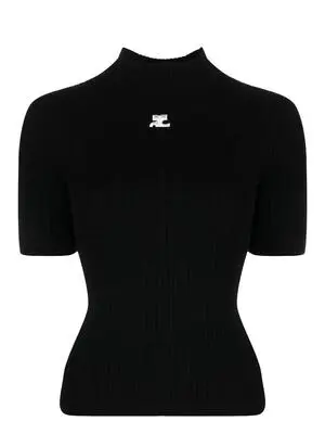 COURREGES Short-sleeved Ribbed Knit Sweater