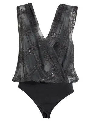 Brunello Cucinelli Sleeveless Sequined Plunge Neck Bodysuit - Black