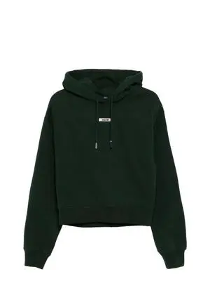 Jacquemus Cropped Hoodie With Drawstring Hood And Ribbed Details - Black