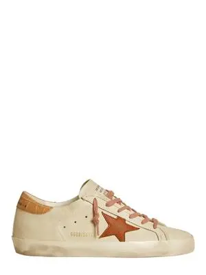 GOLDEN GOOSE Super-star Sneakers With Leather Star And Crocodile-print Heel Tab - Nude