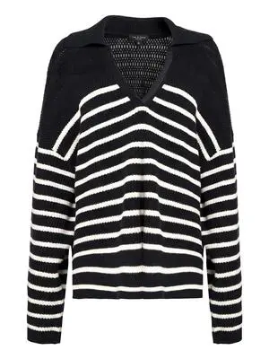 RAG & BONE Rag & Bone Striped V-Neck Knit Pullover With Side Slits