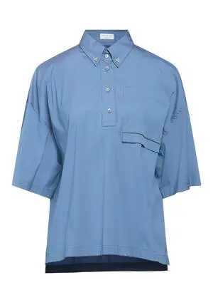 Brunello Cucinelli Short Sleeve Poplin Shirt - Blue