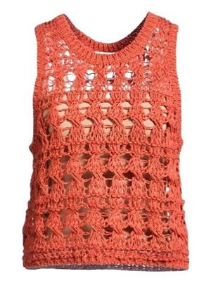 Brunello Cucinelli Sleeveless Crochet Knit Top - Red