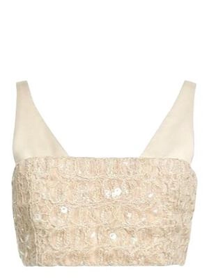 Brunello Cucinelli Sleeveless Embellished Crop Top - Beige