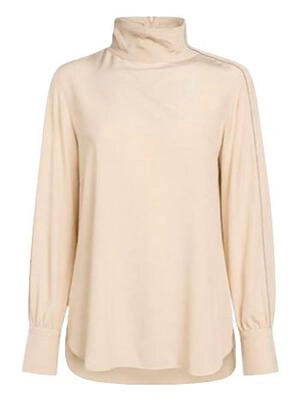 Brunello Cucinelli Silk Crepe Turtleneck Top With Appliqués - Beige