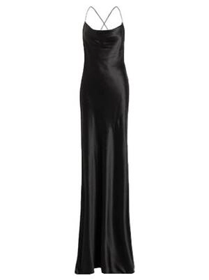 Saint Laurent Satin Draped Maxi Dress - Black