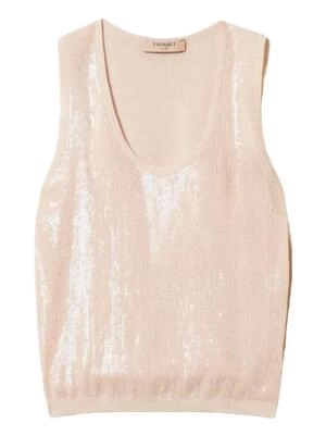 TWINSET Sleeveless Sequin Embellished Vest - No