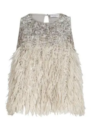 BRUNELLO CUCINELLI Brunello Cucinelli Sequin And Feather Embellished Sleeveless Top