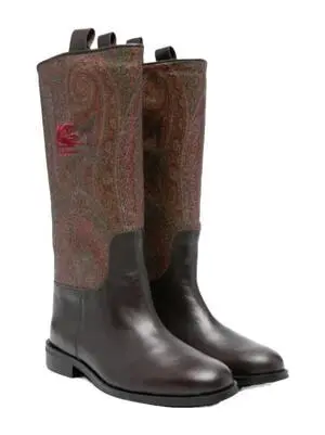 Etro Paisley-panel Leather Boots - Black