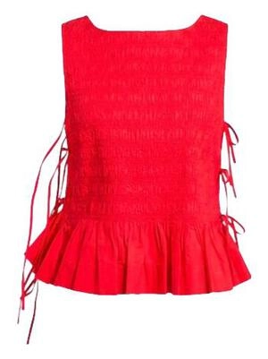 GANNI Off-the-shoulder Peplum Top - Red