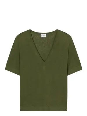 Closed V-neck Short-sleeve Sweater - No